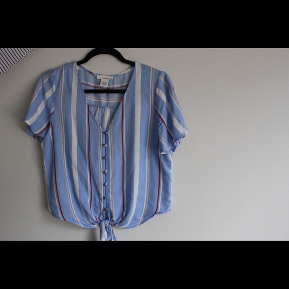Tops | Striped Cropped Button Down Shirt | Poshmark